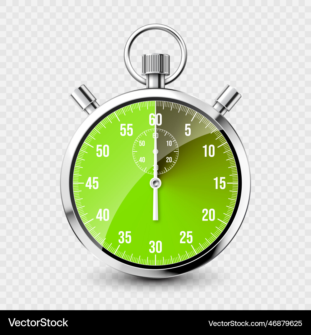 Realistic classic stopwatch shiny metal Royalty Free Vector