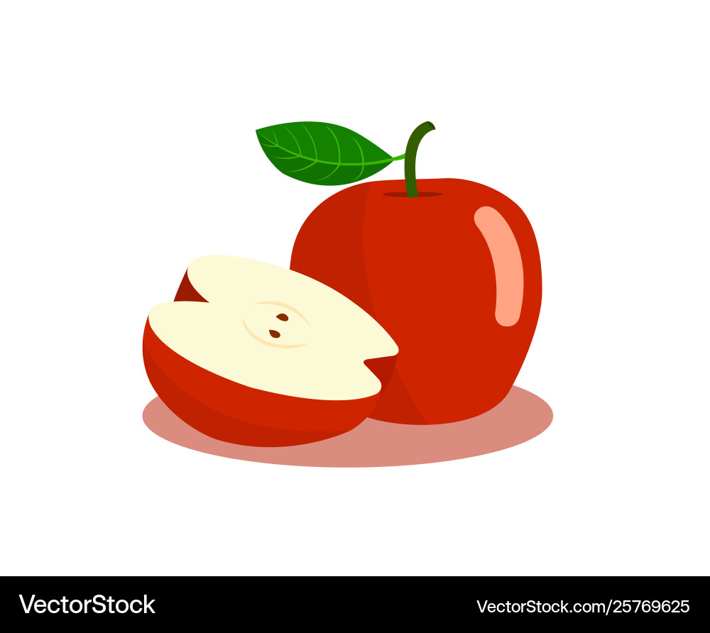 Red apple and half cut apples on white background Vector Image