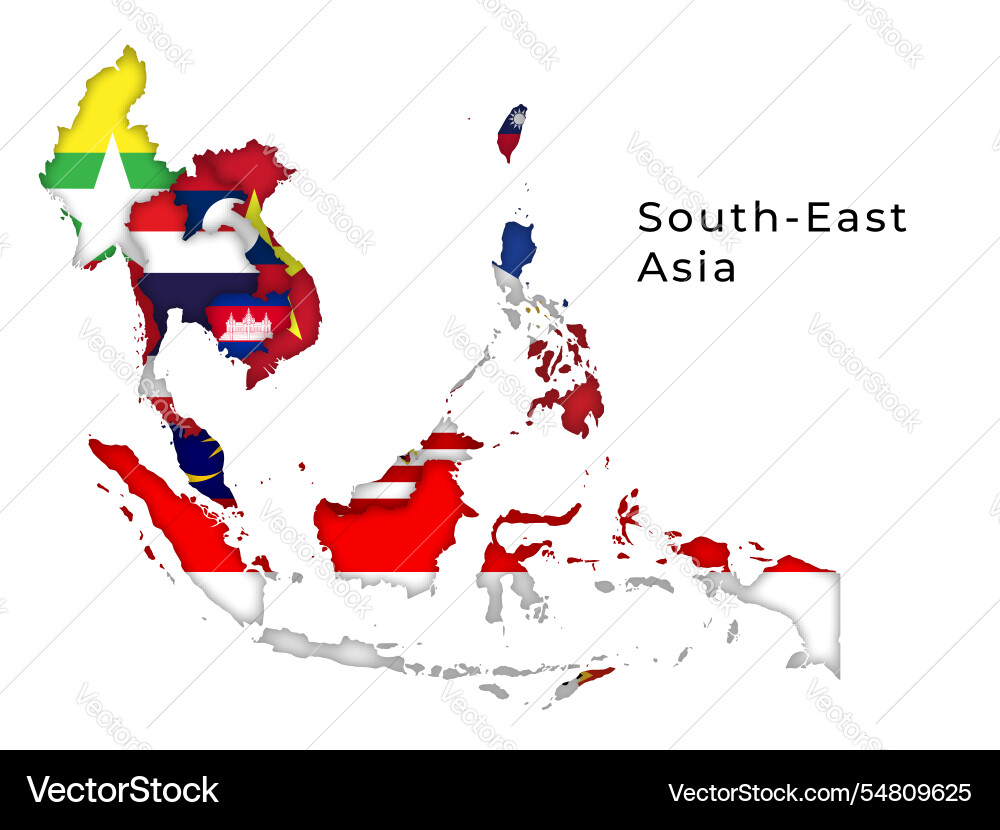 Southeast asia map highlighting flags of each Vector Image Southeast asia map highlighting flags of each Vector Image