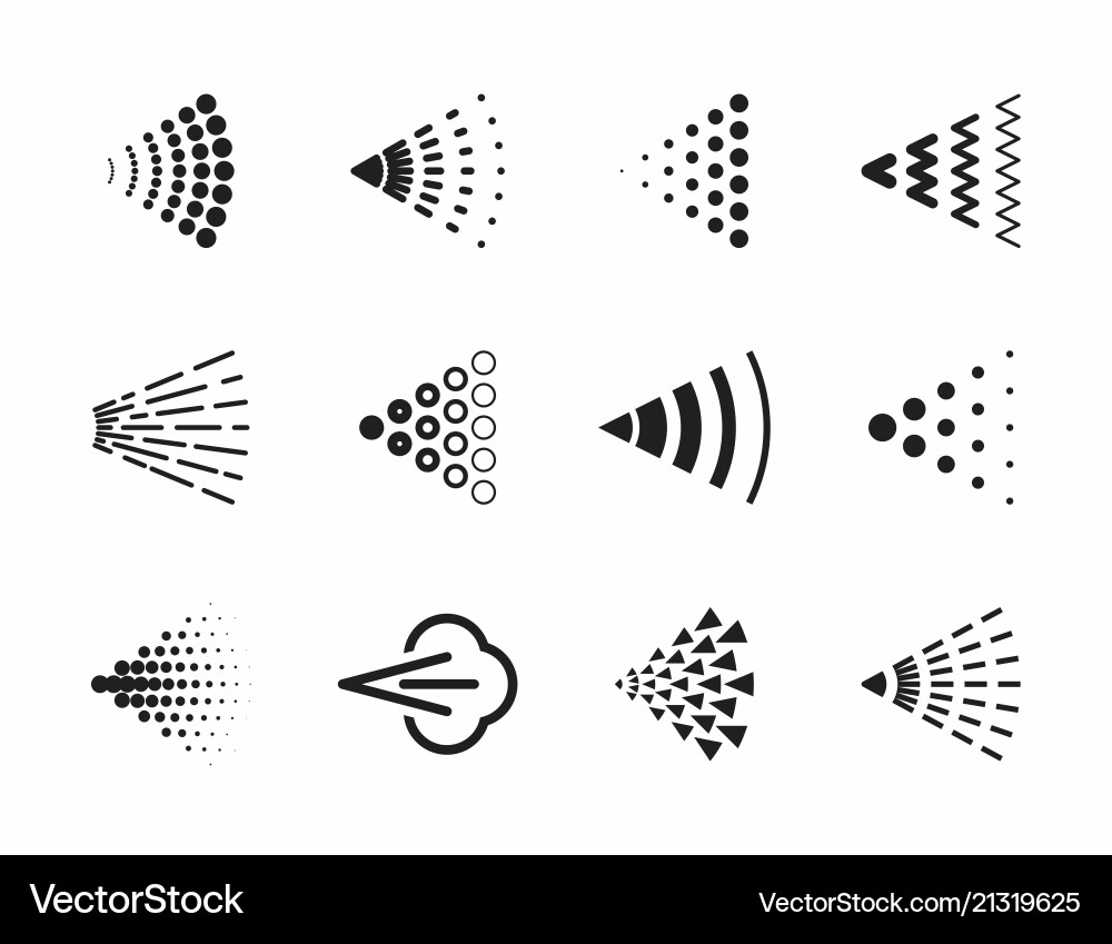 Spray icons set for water perfume paint Royalty Free Vector