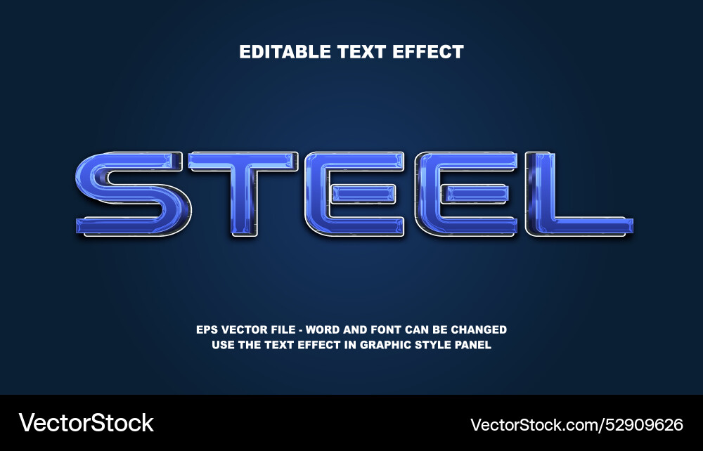 Editable text effect steel 3d template Royalty Free Vector