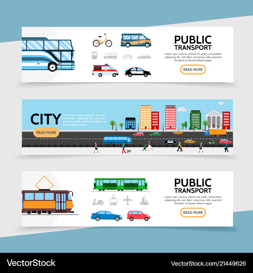 Flat public transport horizontal banners Vector Image
