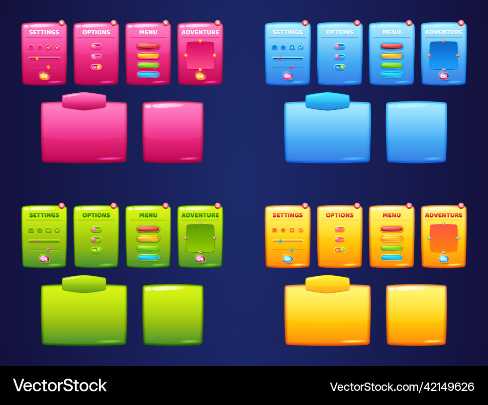 Game menu interface windows cartoon options set Vector Image