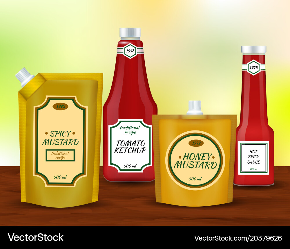 Sauce-Flaschenpakete realistisches Set Lizenzfreier Vektor