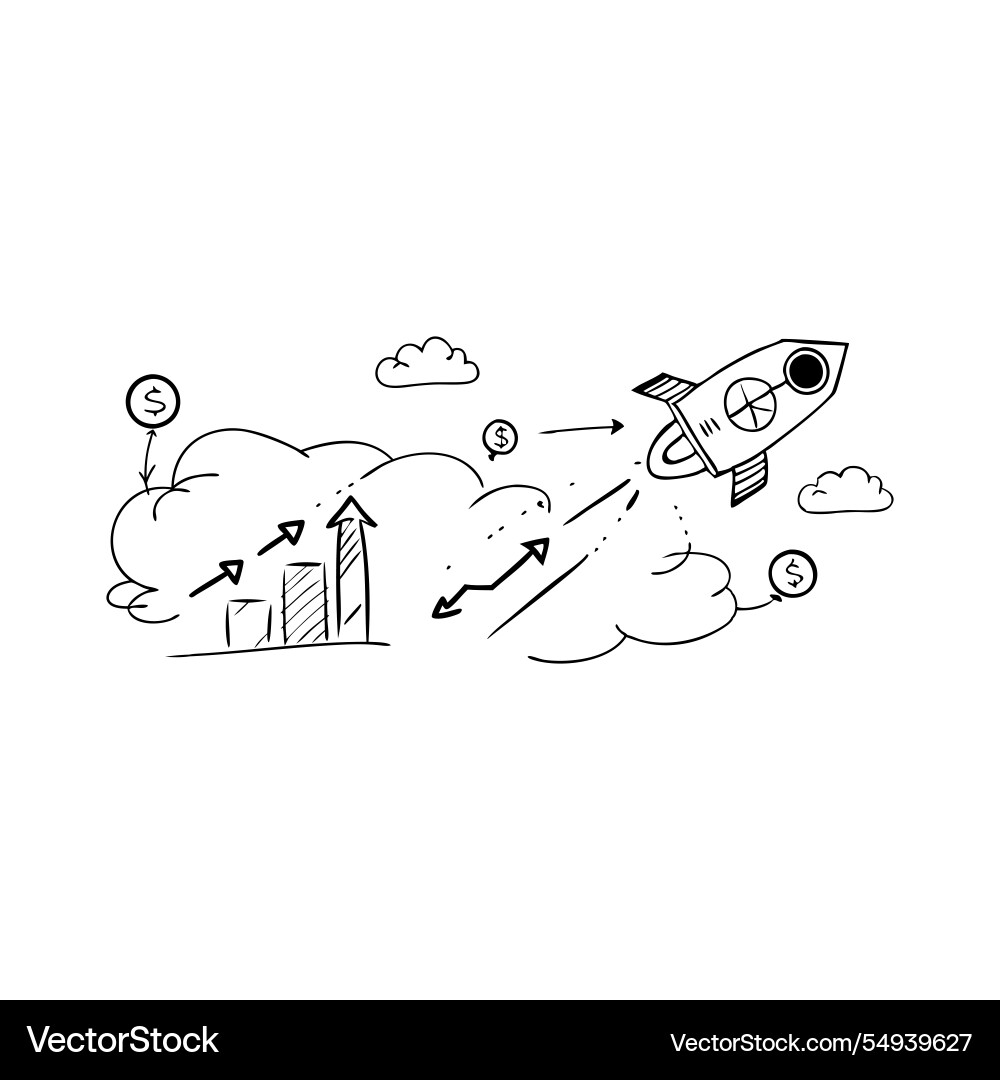 Business rocket launching with rising graph Vector Image