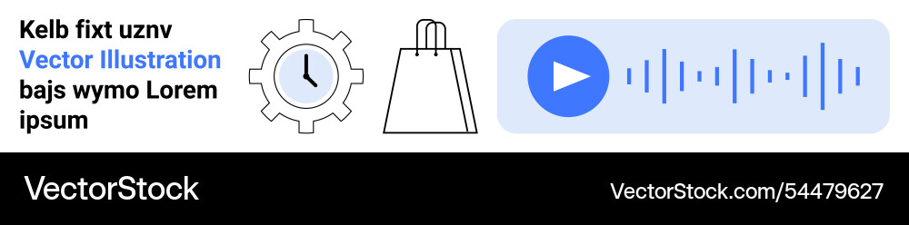 Gear with clock shopping bag and play button Vector Image