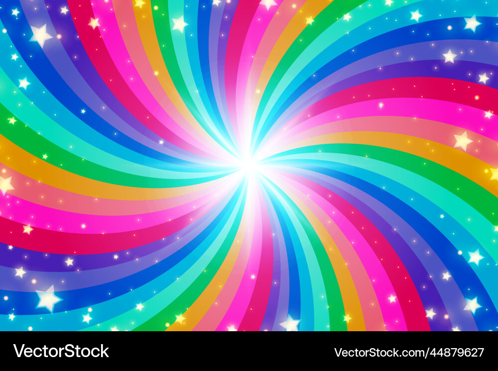 Rainbow swirl background with stars radial Vector Image Rainbow swirl background with stars radial Vector Image