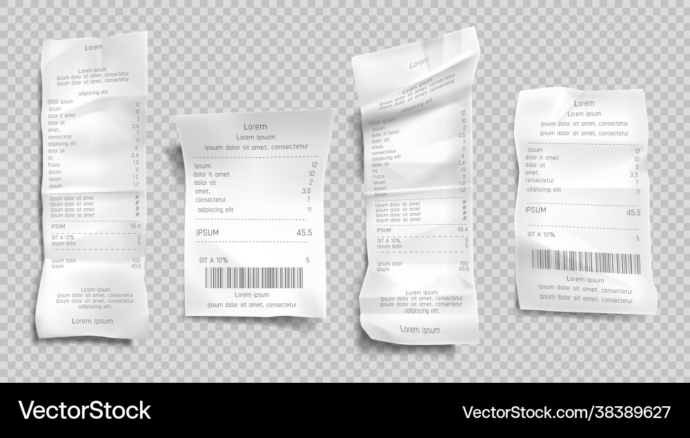 Receipt invoice paper bill cash purchase set Vector Image