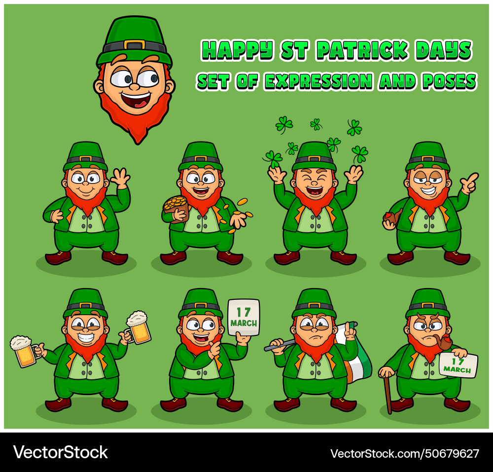 St patricks days with set of expression poses Vector Image