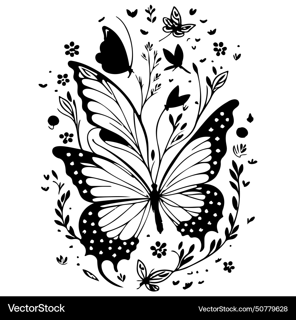 Abstract butterfly spring autumn flower sketch Vector Image