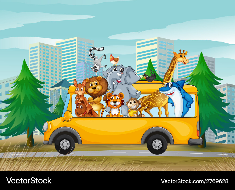 Animals on school bus Royalty Free Vector Image