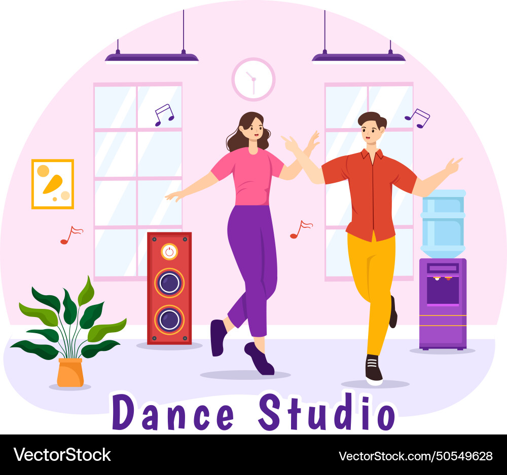 Dance studio with dancing couples performing Vector Image