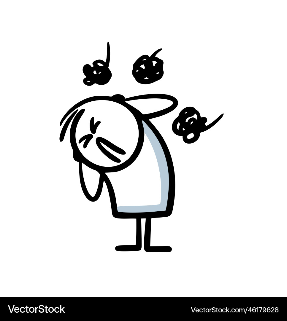 Doodle poor stickman closed his eyes and ears Vector Image
