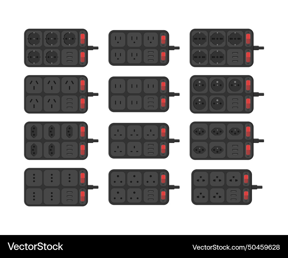 Power strip extension outlet plug set flat Vector Image