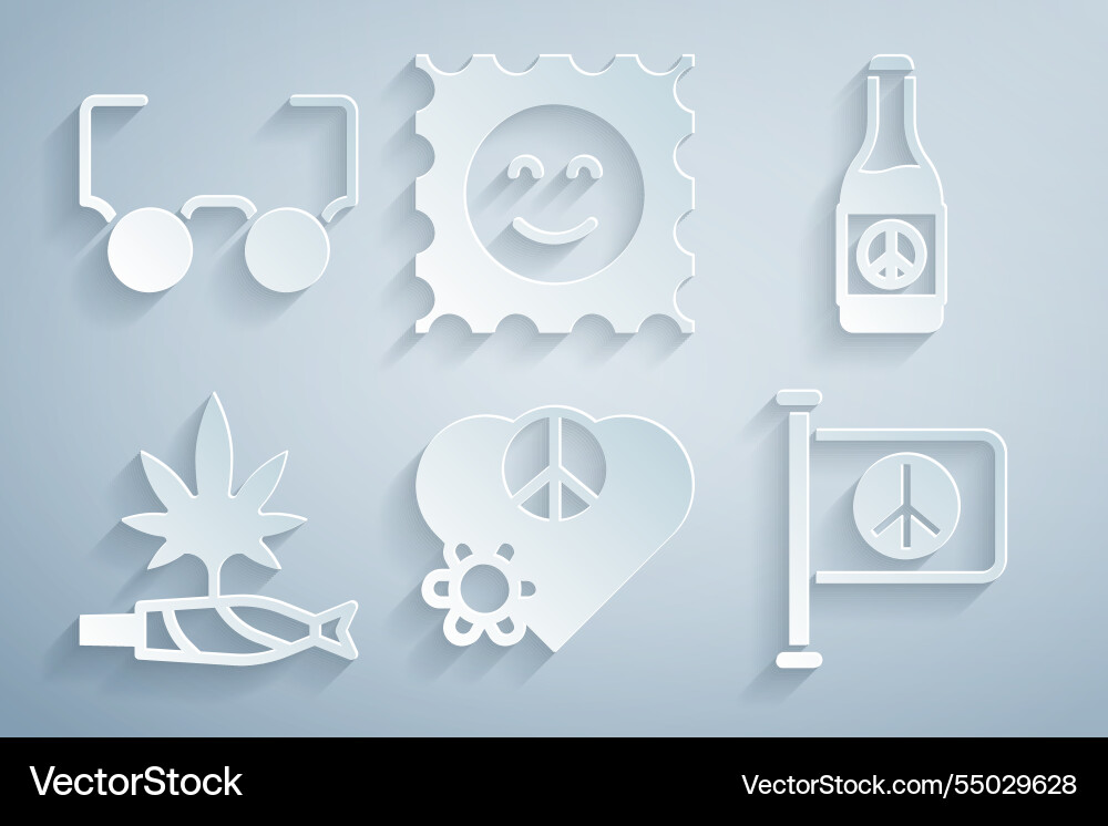 Set love peace beer bottle marijuana joint spliff Vector Image