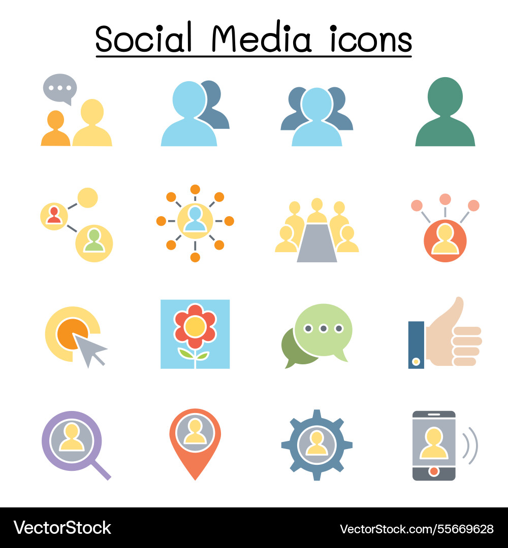 Social media and network icon set in flat Vector Image