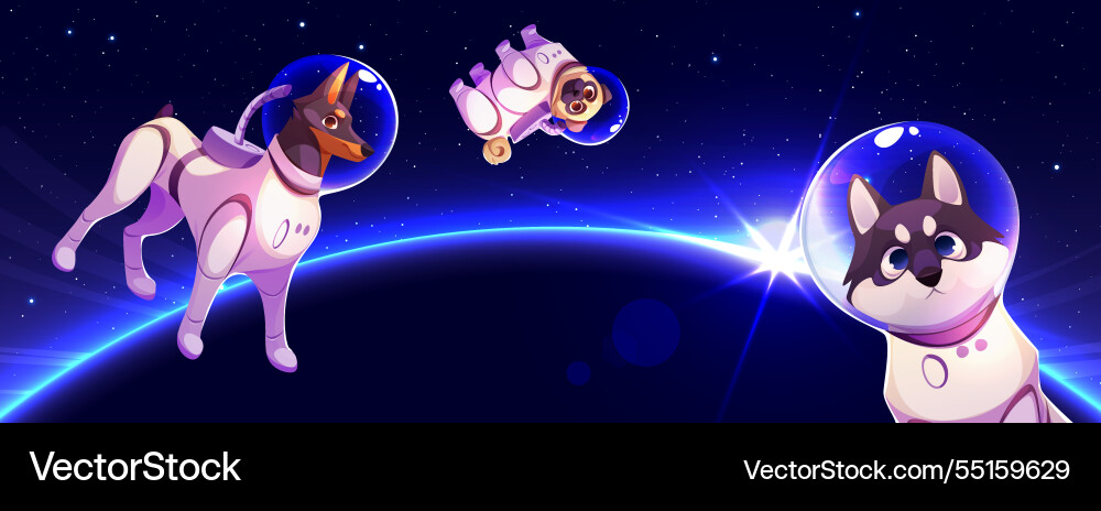 Astronaut dogs flying in outer space Royalty Free Vector