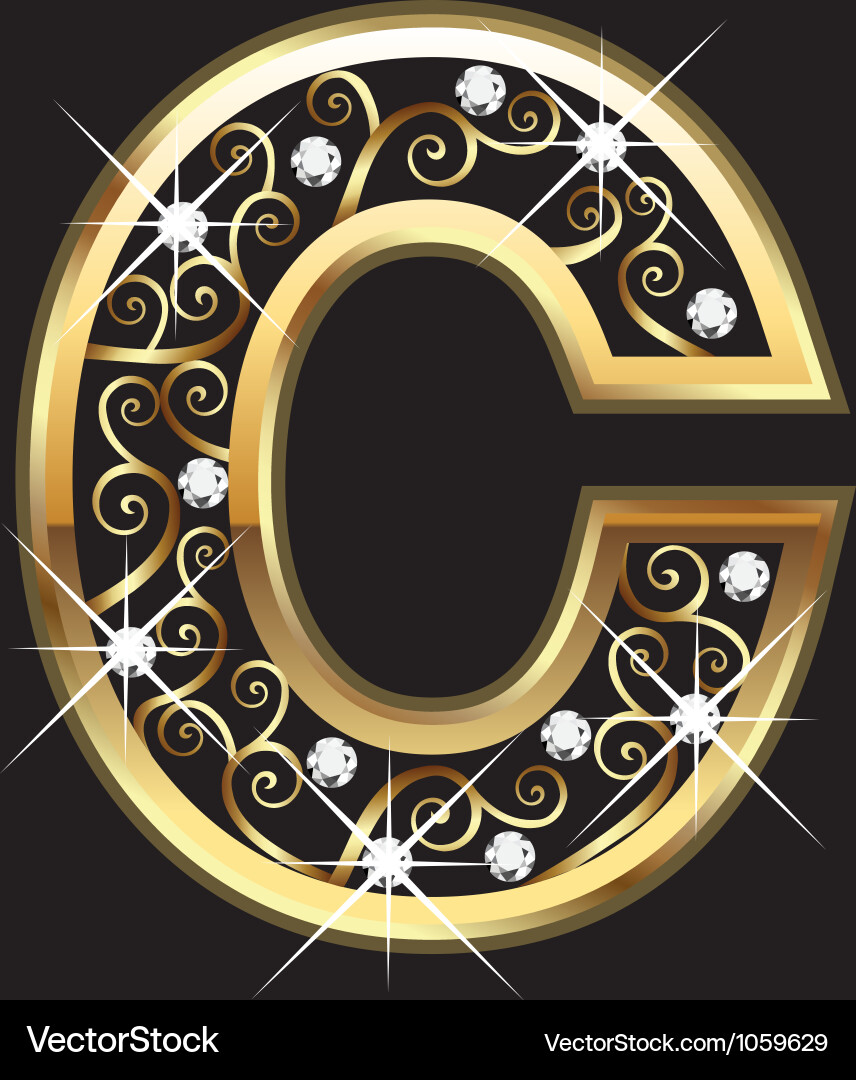 C gold letter with swirly ornaments Royalty Free Vector