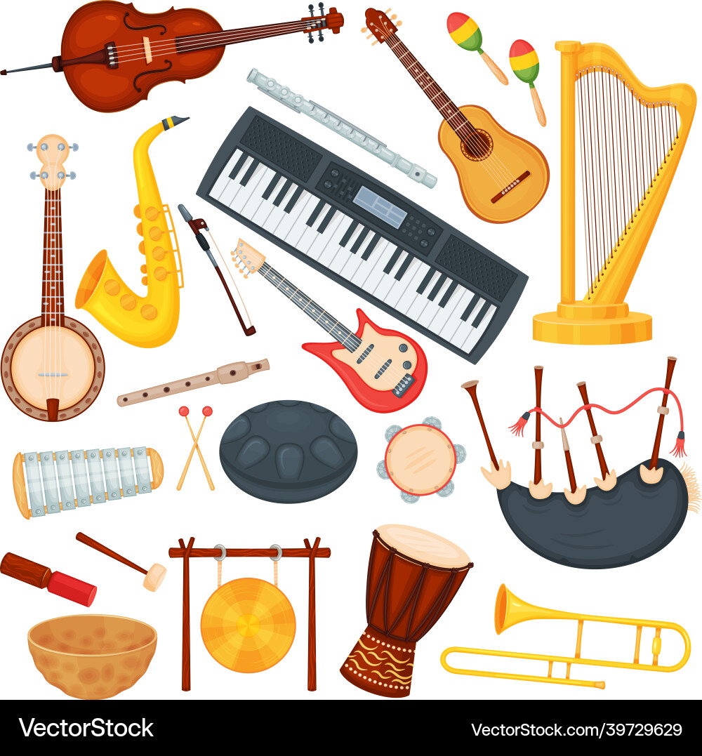 Cartoon Musical Orchestra Instruments Royalty Free Vector