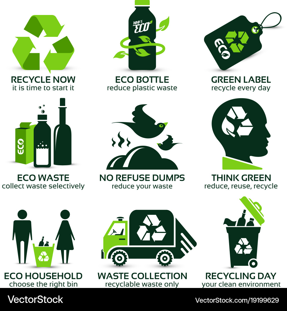 Flat icon set for recycling Royalty Free Vector Image