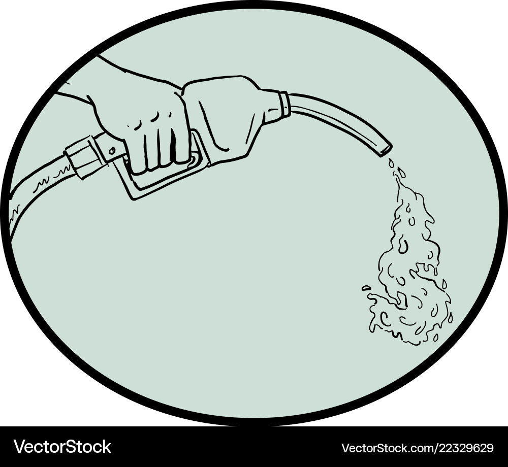 Gas nozzle pumping dollar out drawing Royalty Free Vector