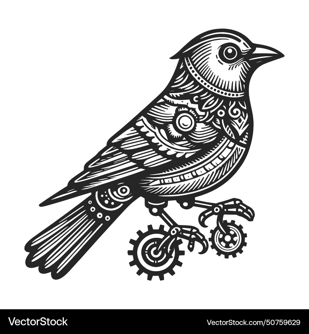 Mechanical bird engraving Royalty Free Vector Image