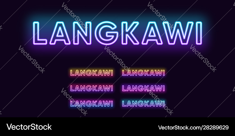 Neon langkawi name island in malaysia text Vector Image