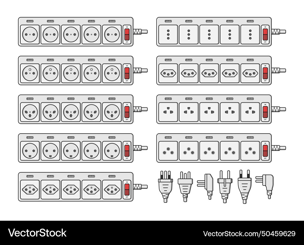 Power outlet plug extension strip world standards Vector Image