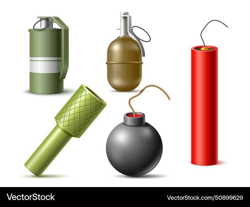 Realistic bombs different explosives types hand Vector Image
