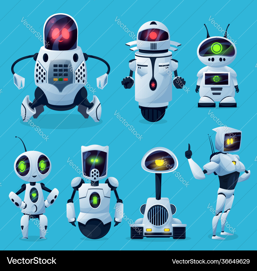Robots cartoon ai chatbots and bots kid toys Vector Image