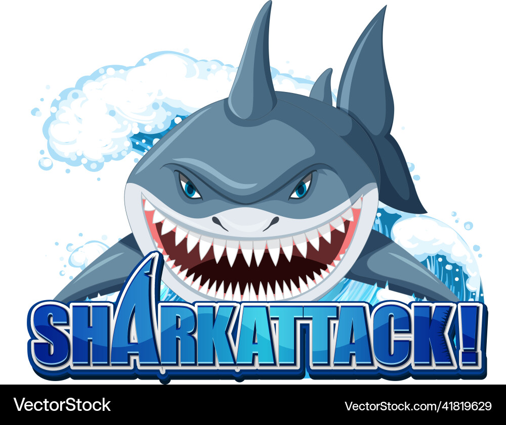 Shark attack font logo with cartoon aggressive Vector Image