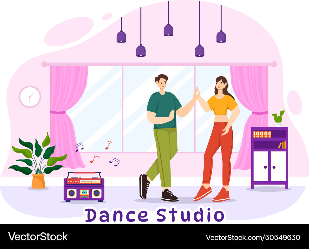 Dance studio with dancing couples performing Vector Image