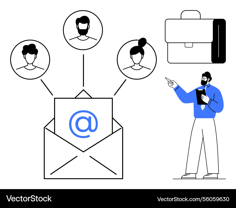 Email communication connecting team members for Vector Image
