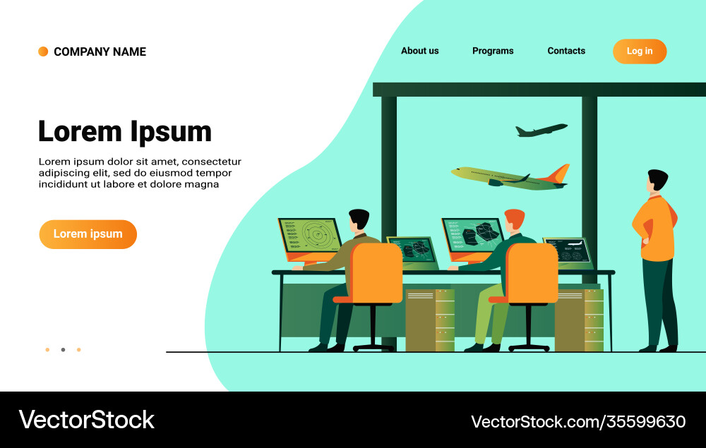 Flight control center isolated flat Royalty Free Vector