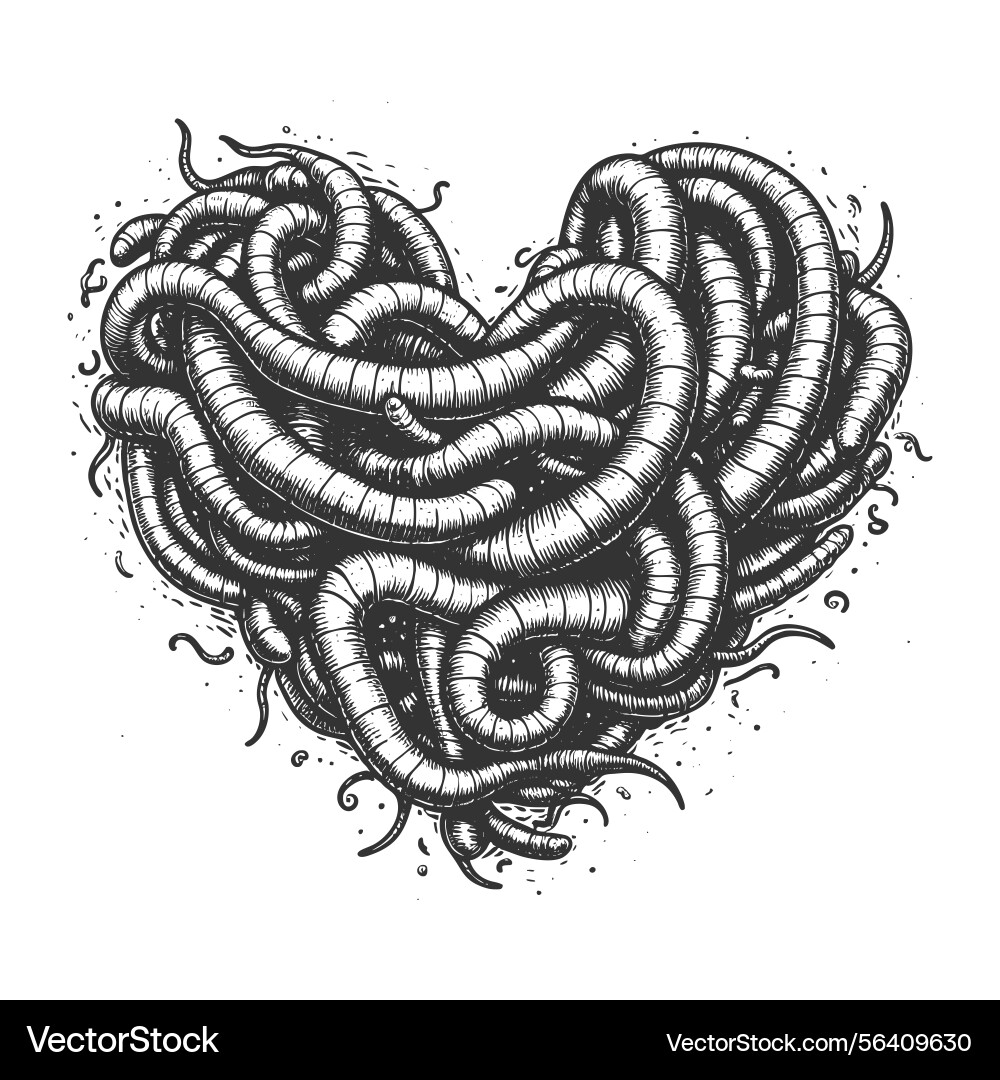 Heart-shaped worms engraving Royalty Free Vector Image
