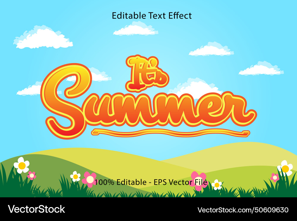 Its summer editable text effect 3d emboss cartoon Vector Image