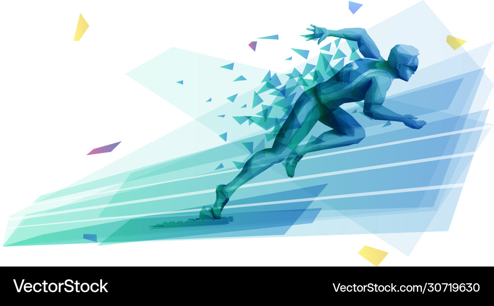 Male athlete starting race from blocks Royalty Free Vector