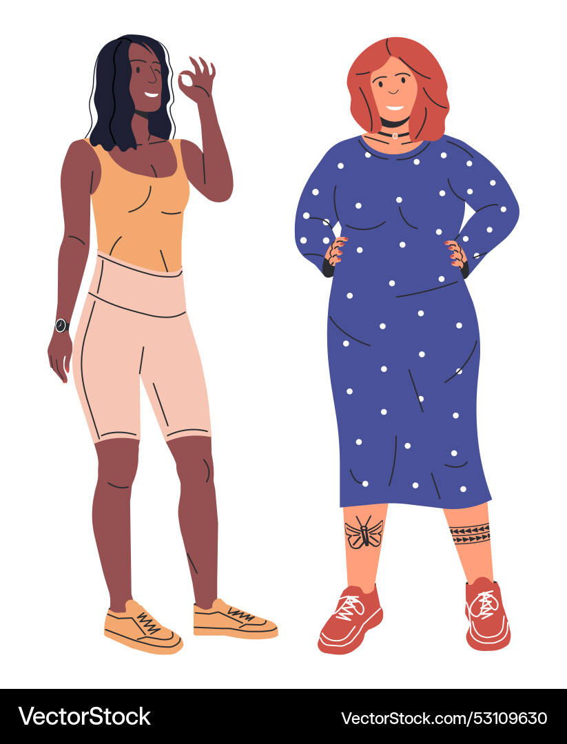 Plus size vs fit woman isolated Royalty Free Vector Image