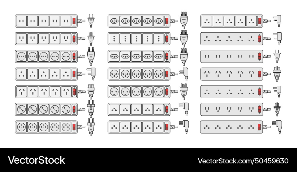 Power outlet plug extension strip world standards Vector Image