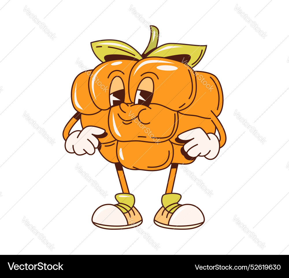 Retro groovy cloudberry healthy berry character Vector Image