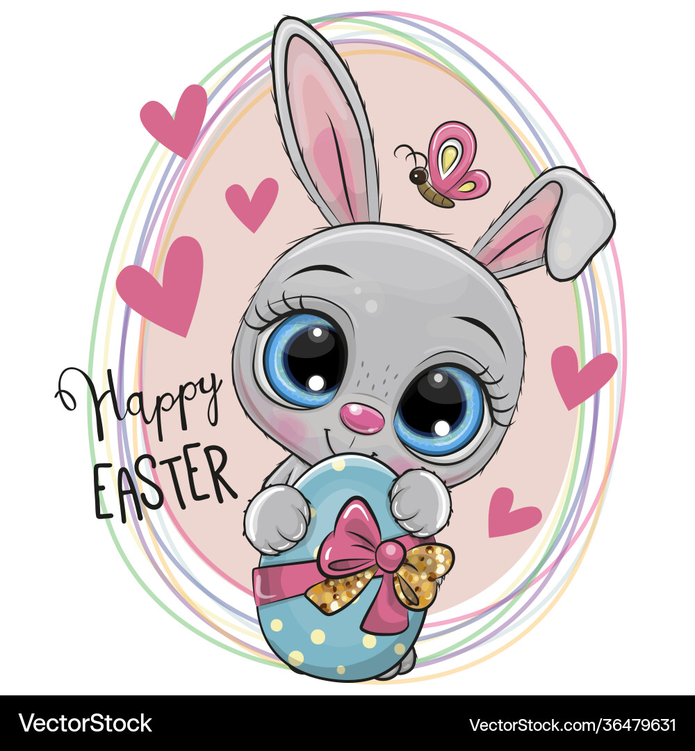 Cartoon gray bunny with easter egg Royalty Free Vector Image