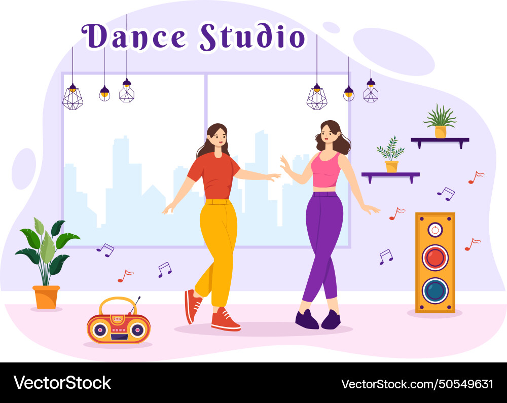 Dance studio with dancing couples performing Vector Image