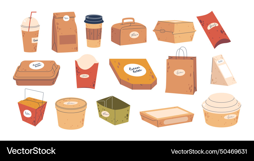 Disposable paper packages set convenient Vector Image