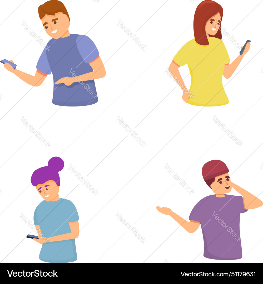 Smartphone addiction icons set cartoon Royalty Free Vector