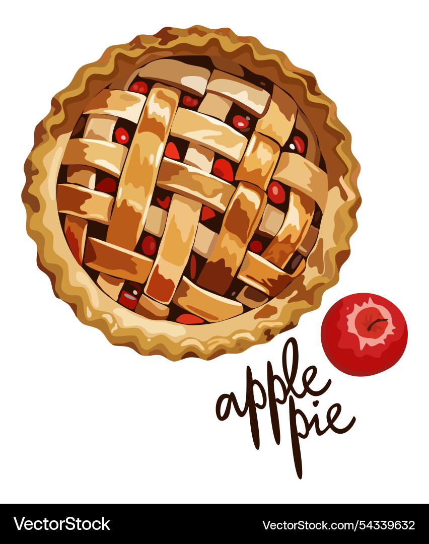 Apple pie isolated with lettering Royalty Free Vector Image