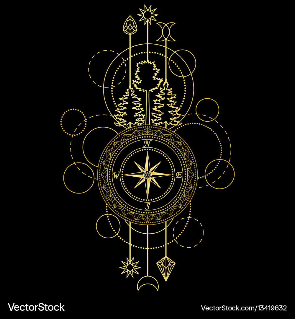 Gold compass symbol Royalty Free Vector Image - VectorStock