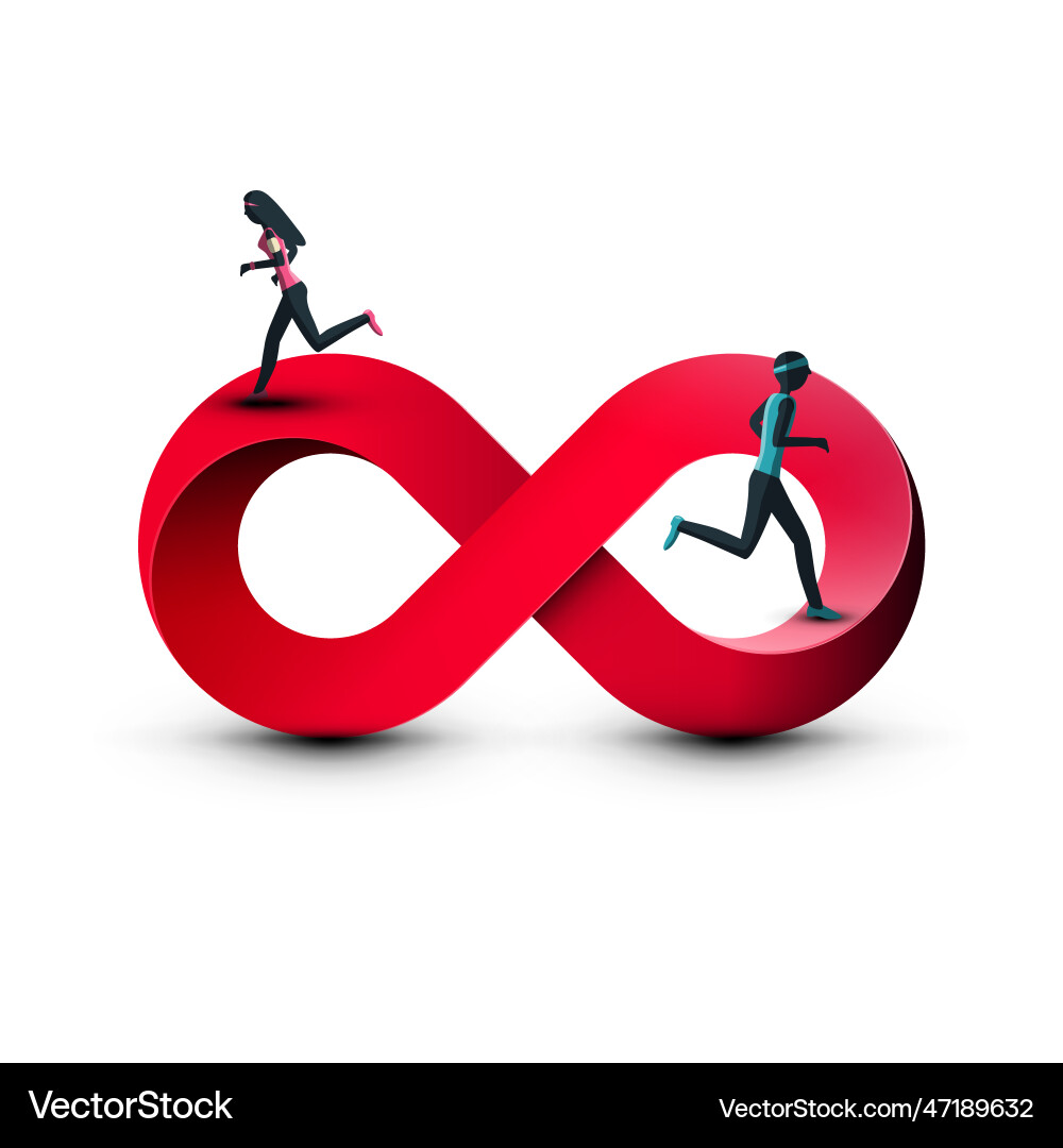Joggers running on infinity symbol Royalty Free Vector Image