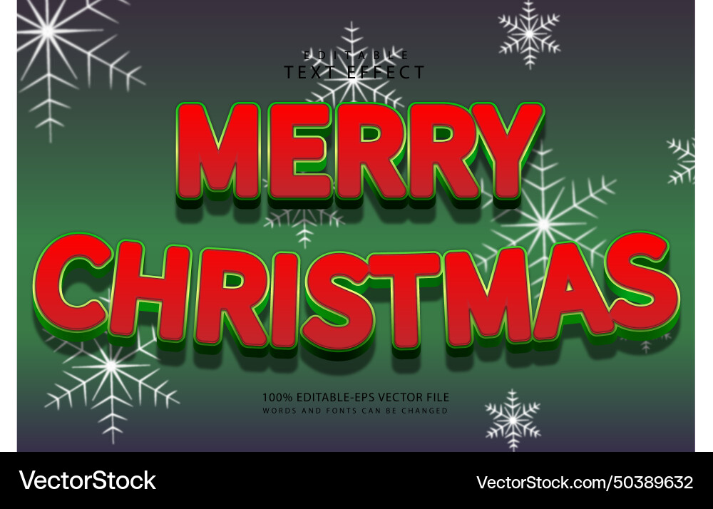 Merry christmas editable text effect 3 dimension Vector Image