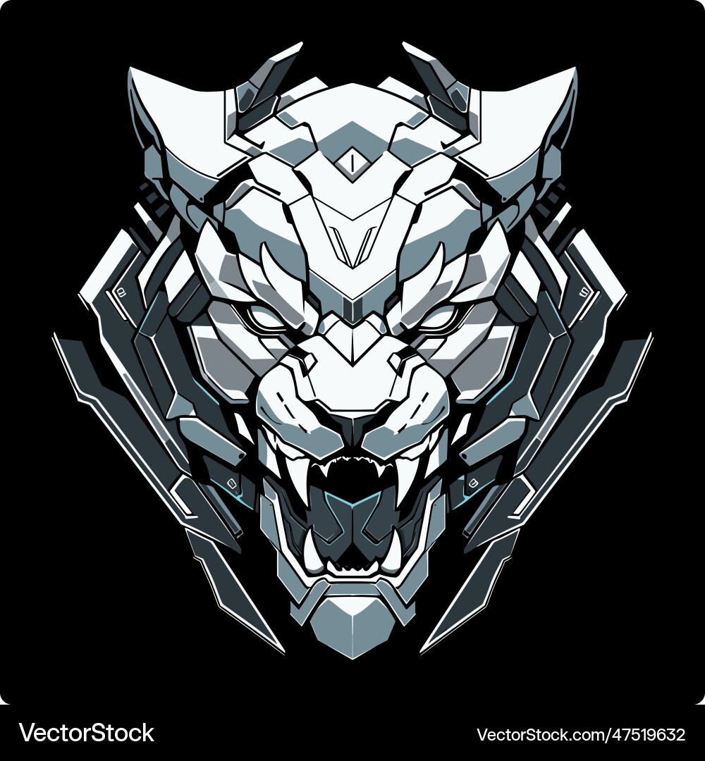 Robot lion logo in black gray blue over Royalty Free Vector