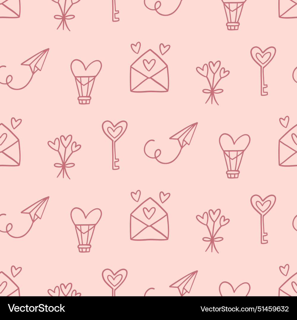 Romantic valentine love doodle seamless pattern Vector Image